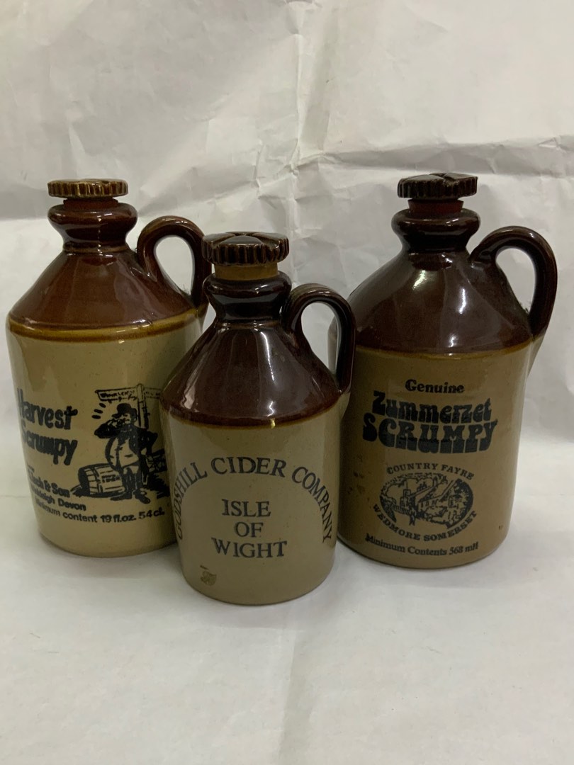 Vintage Glazed Stone Ceramic Bottles (Harvest Scrumpy, Godshill Cider ...