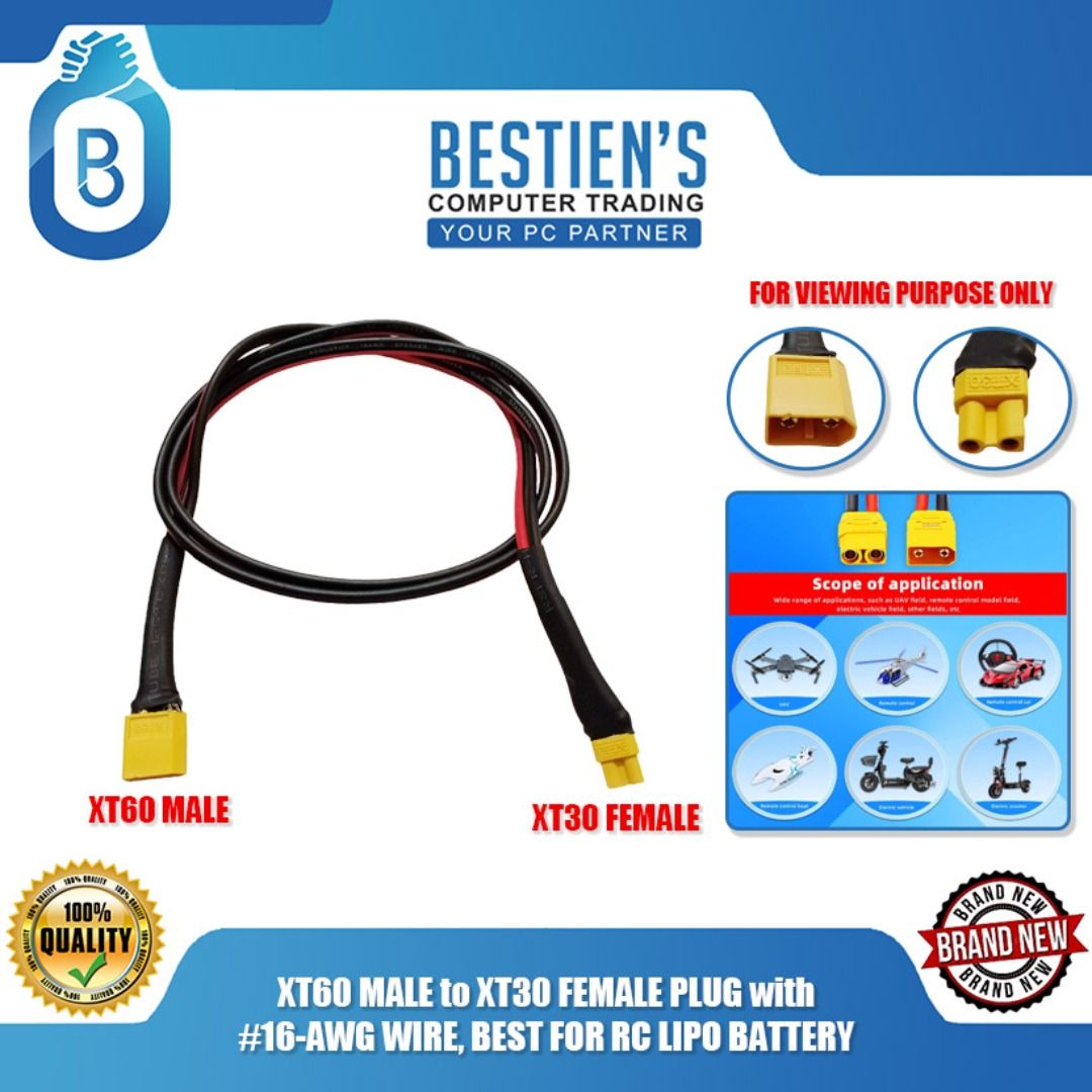 XT60 MALE to XT30 FEMALE PLUG with #16-AWG WIRE, BEST FOR RC LIPO ...