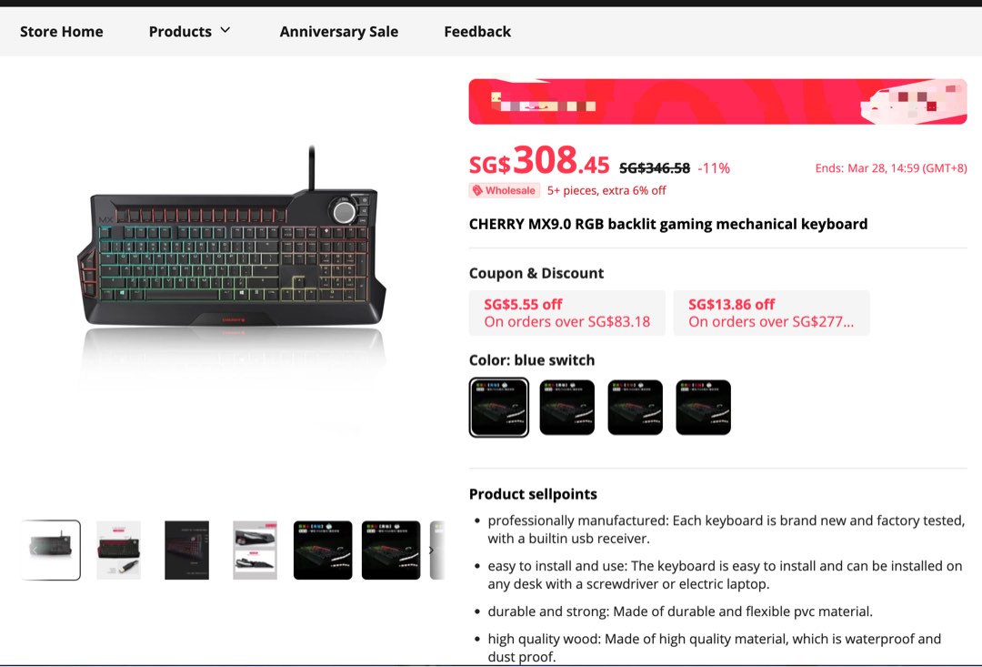 Cherry Mechanical Keyboard MX9.0 RGB blue switch, Computers & Tech ...