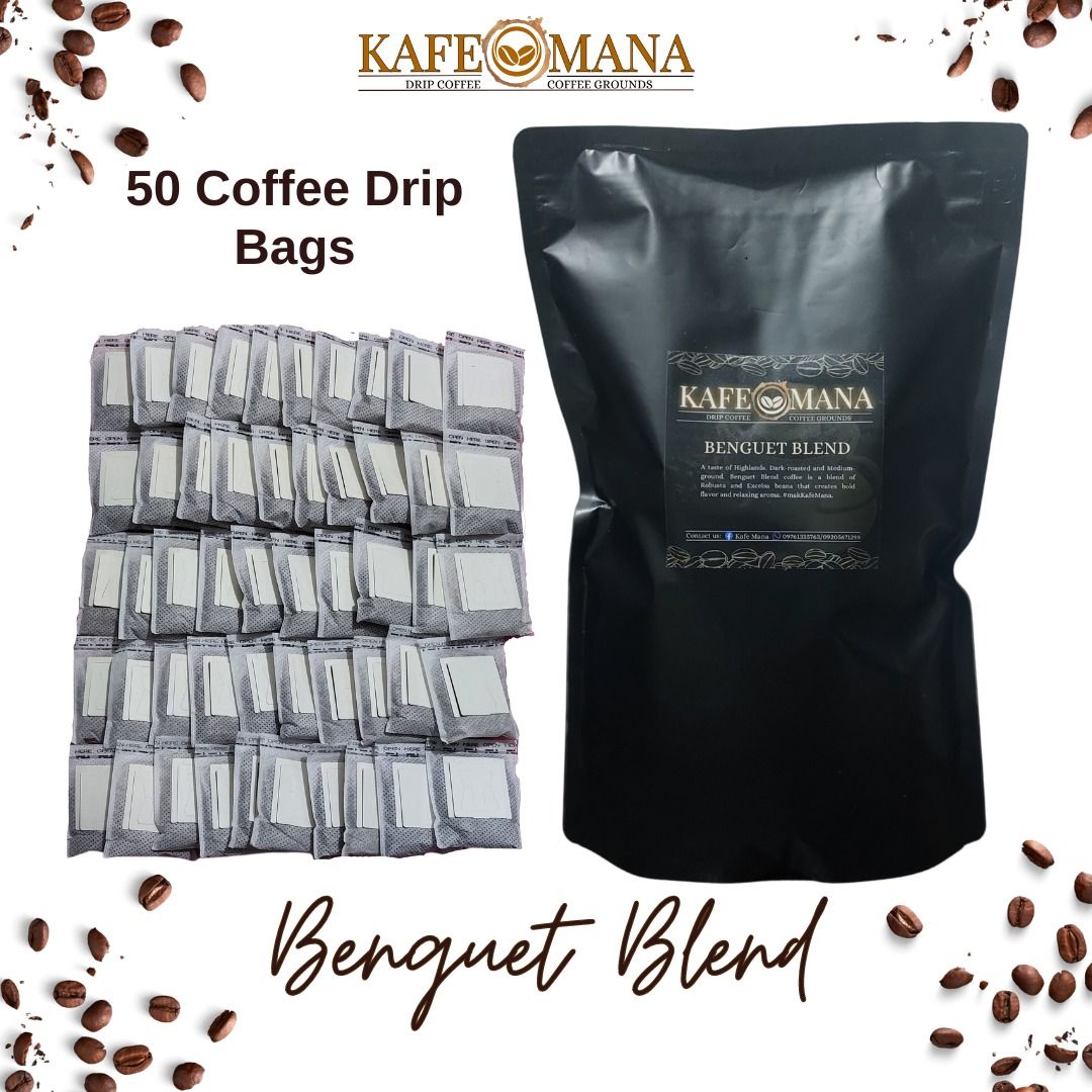 Kafe Mana BENGUET BLEND Coffee Drip Bag 5s, 10s, 50s, Medium Ground ...