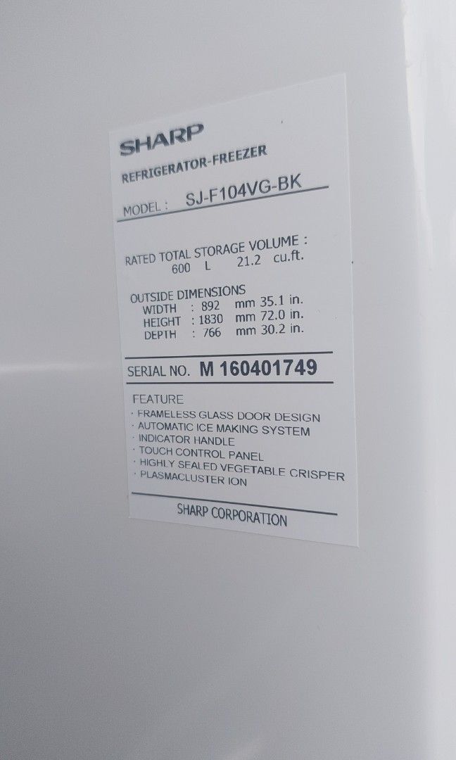 Sharp inverter Glass auto ice maker fridge, TV & Home Appliances, Other ...