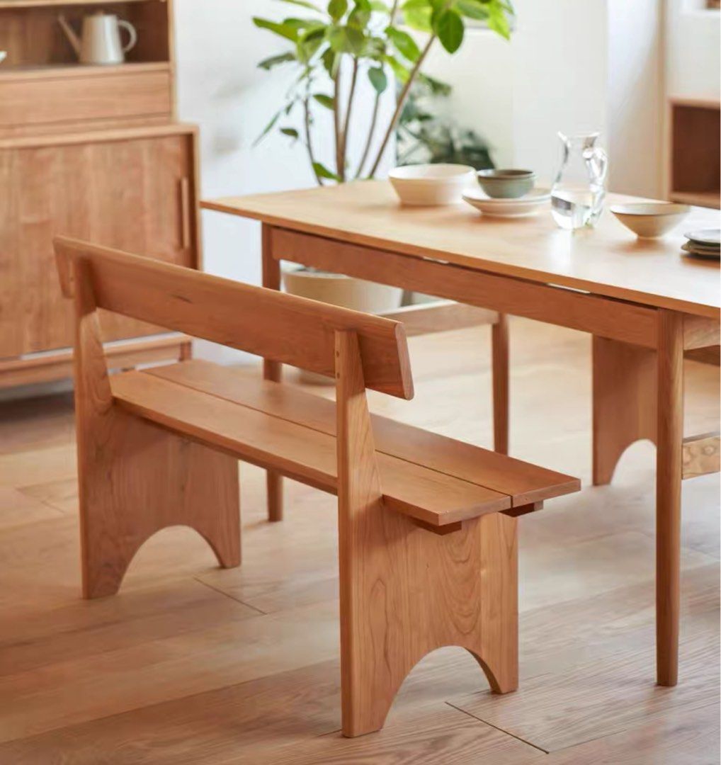 VENZI Japandi Solid Wood Dining Bench, Furniture & Home Living ...