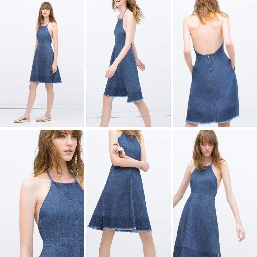 ZARA DENIM HALTER DRESS WITH FRAYED HEM, Women's Fashion, Dresses ...