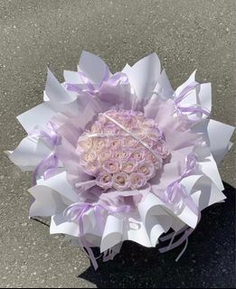 99 Stalks DIY Everlasting Baby Blue/Pink Rose Preserved Flower Bouquet ...