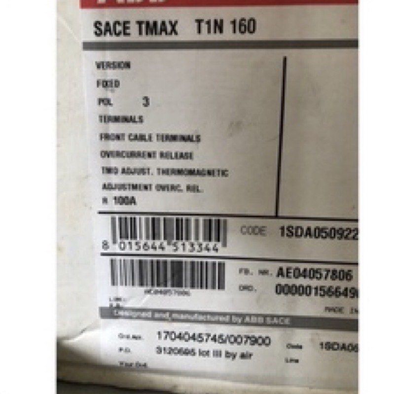 全新 現貨ABB空氣開關T1N160 斷路器SACE Tmax 100A(安培)，125A，160A,(T3N)250, 電視及其他電器 ...