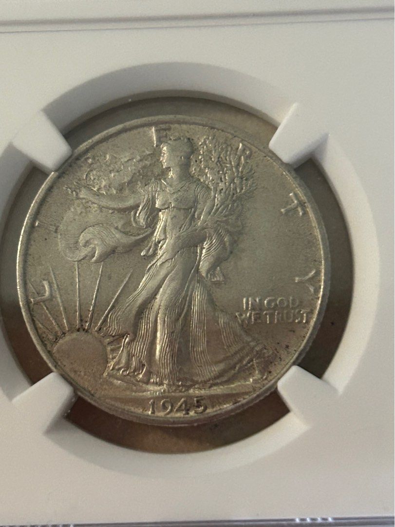 America 50cents Silver coin "Walking Liberty"-Issued 1945 graded by NGC ...