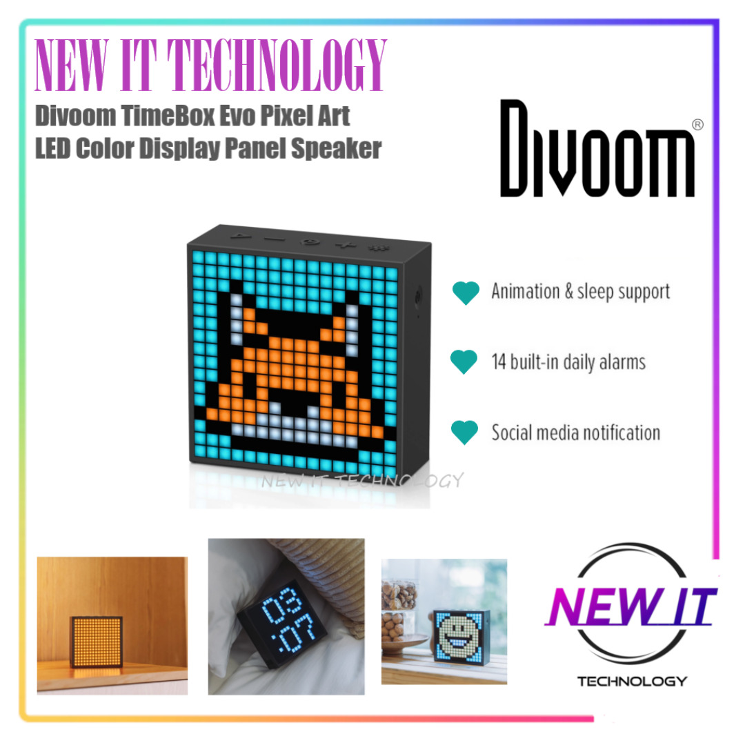 Divoom Timebox Evo Retro Portable Bluetooth Alarm Clock Box Pixel Art Speaker With 256 ...