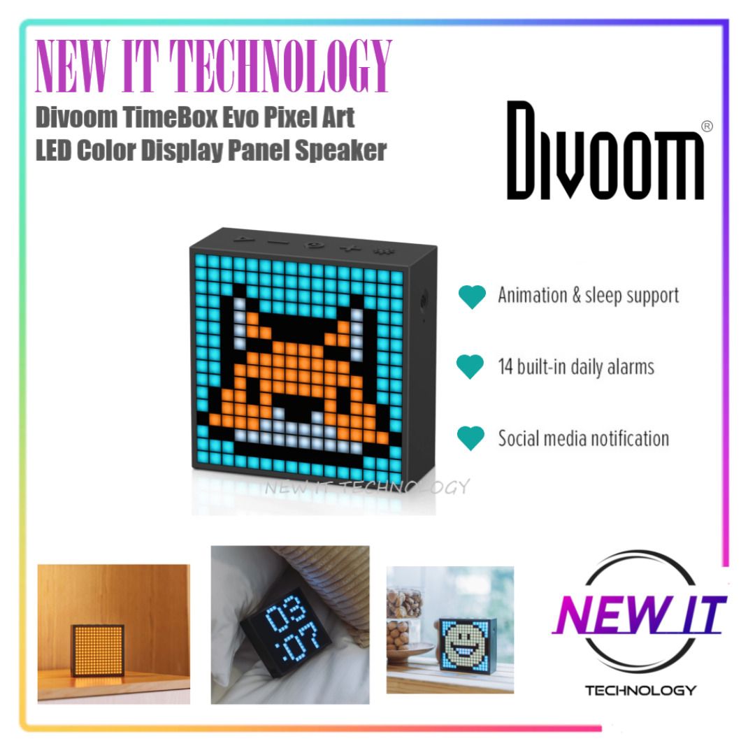 Divoom Timebox Evo Retro Portable Bluetooth Alarm Clock Box Pixel Art Speaker With 256 ...
