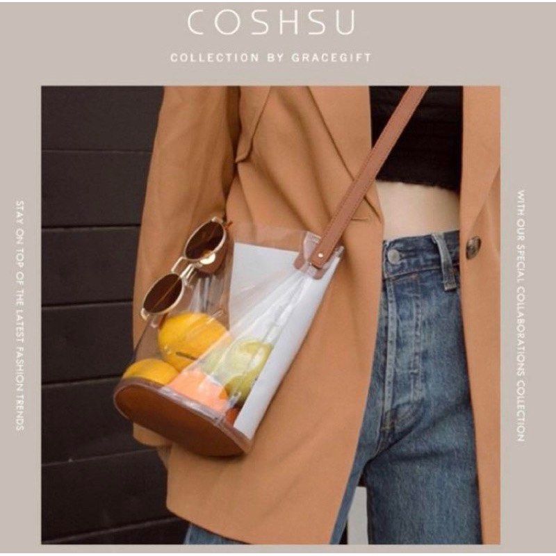 grace gift x COS 徐琁 透明斜背包 水桶包, 她的時尚, 包包、錢包, 肩背、側背包在旋轉拍賣