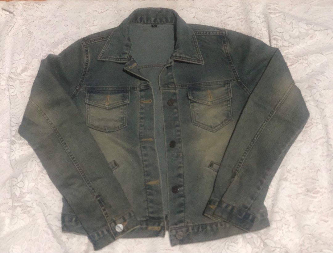 Green washed denim jacket, Women's Fashion, Coats, Jackets and ...