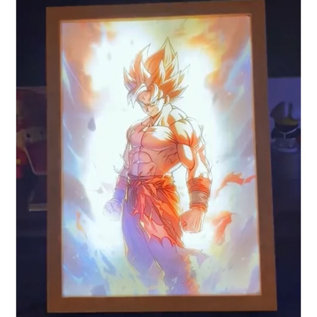 LED Poster Wall Art Dragon Ball Z Yellow Hair Son Goku Super Saiyan ...