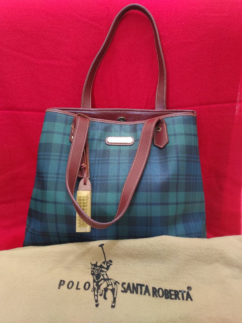 英國保羅POLO SANTA ROBERTA 經典綠格直式梯型肩背包 Polo 大袋, 她的時尚, 包包、錢包, 肩背、側背包在旋轉拍賣