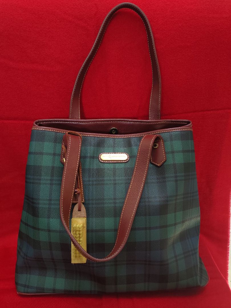 英國保羅POLO SANTA ROBERTA 經典綠格直式梯型肩背包 Polo 大袋, 她的時尚, 包包、錢包, 肩背、側背包在旋轉拍賣