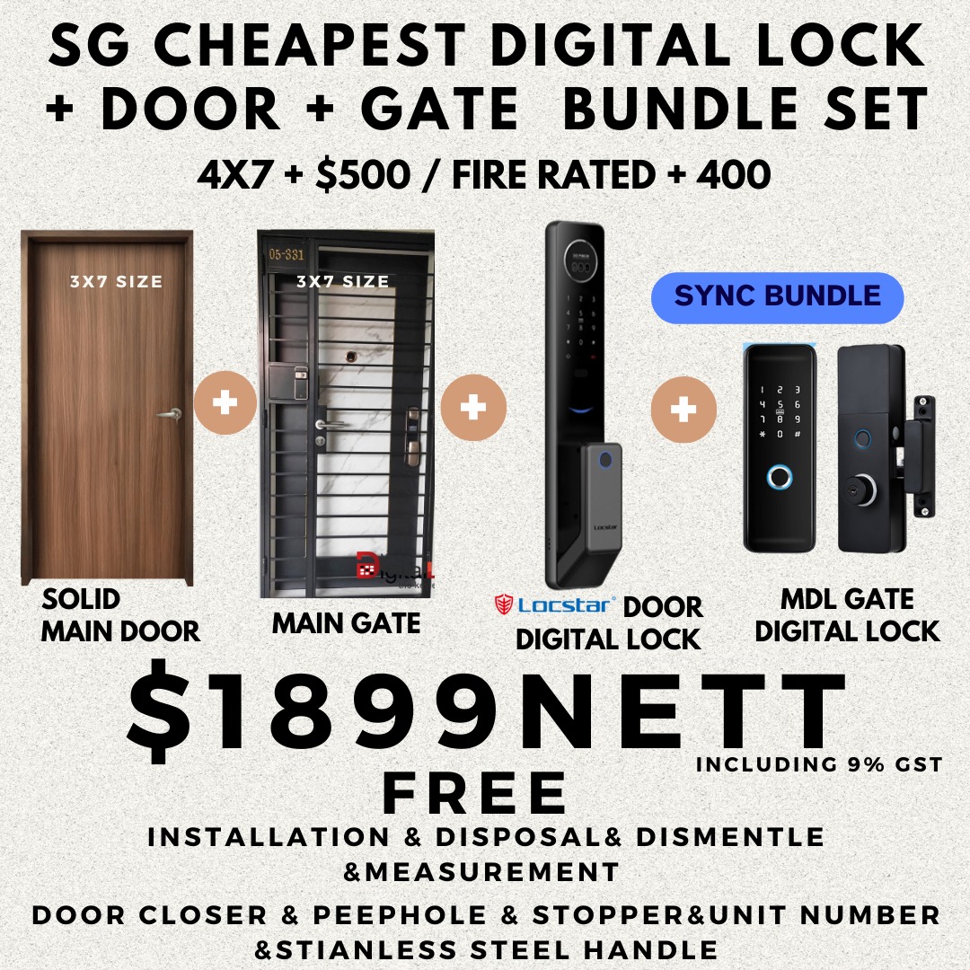 (SYNC digital lock BUNDLE) HDB/BTO 3x7 or 4 x7 Fire rated Main door ...