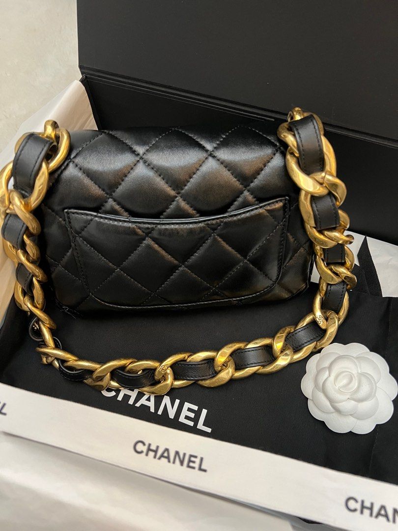 (已售)現貨 全新 AS3214 CHANEL 23P 黑色 粗鍊 腋下包 21cm, 名牌精品, 精品包與皮夾在旋轉拍賣