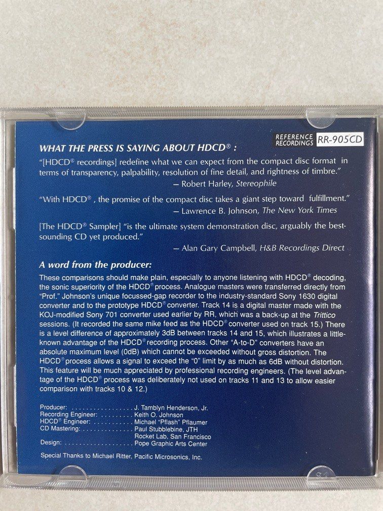 Audiophile Reference Recording DTS Surround Sound HDCD (USA), Hobbies & Toys, Music & Media, CDs ...