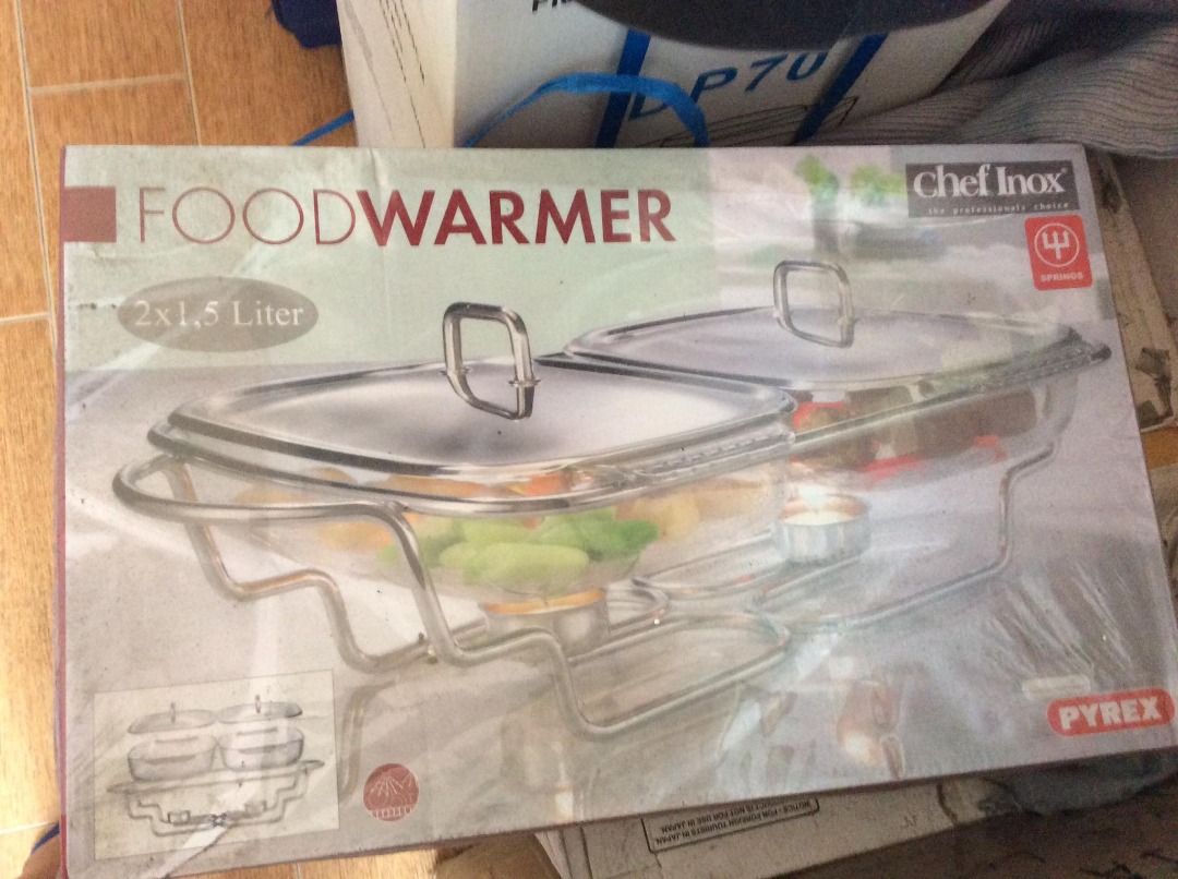 Chef Inox Pyrex Food Warmer, with Stand and Lid 2x1.5L, Furniture ...