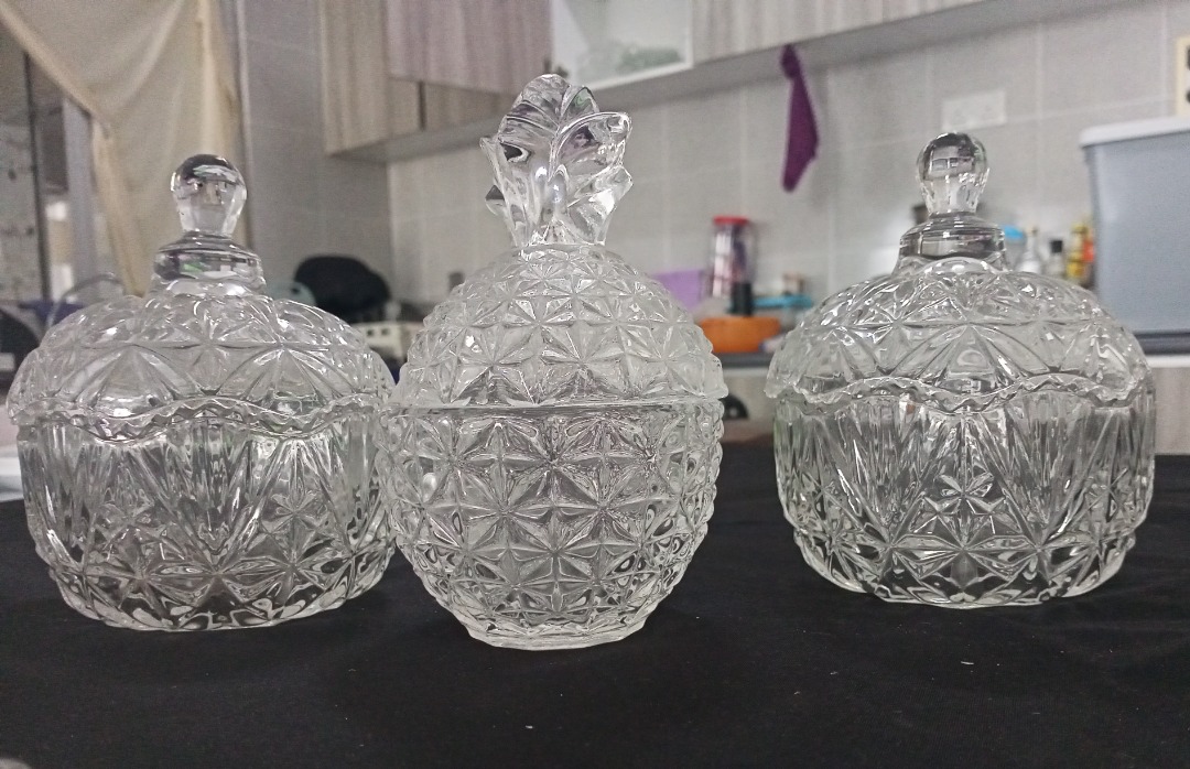 Crystal Glass Cut Candy/Nut Container / Bekas Kuih Raya, Furniture ...