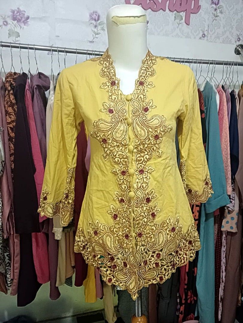 Encim Bordir / Encim Kuning Muda / Kebaya Kuning Muda / Kebaya Encim ...