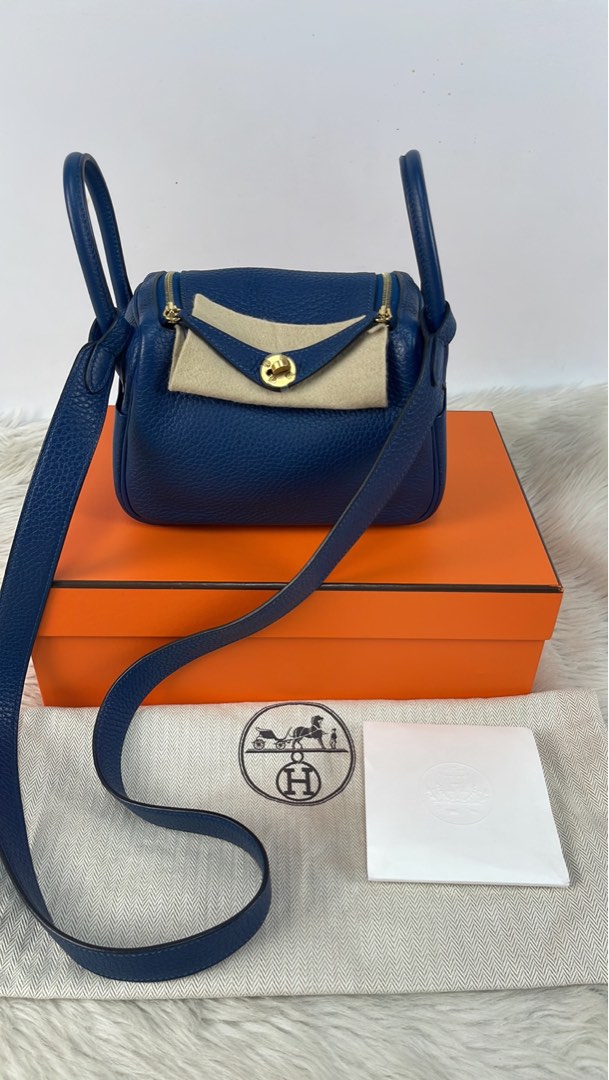 Hermes Mini Lindy Deep Bleu Stamp Y, Luxury, Bags & Wallets on Carousell