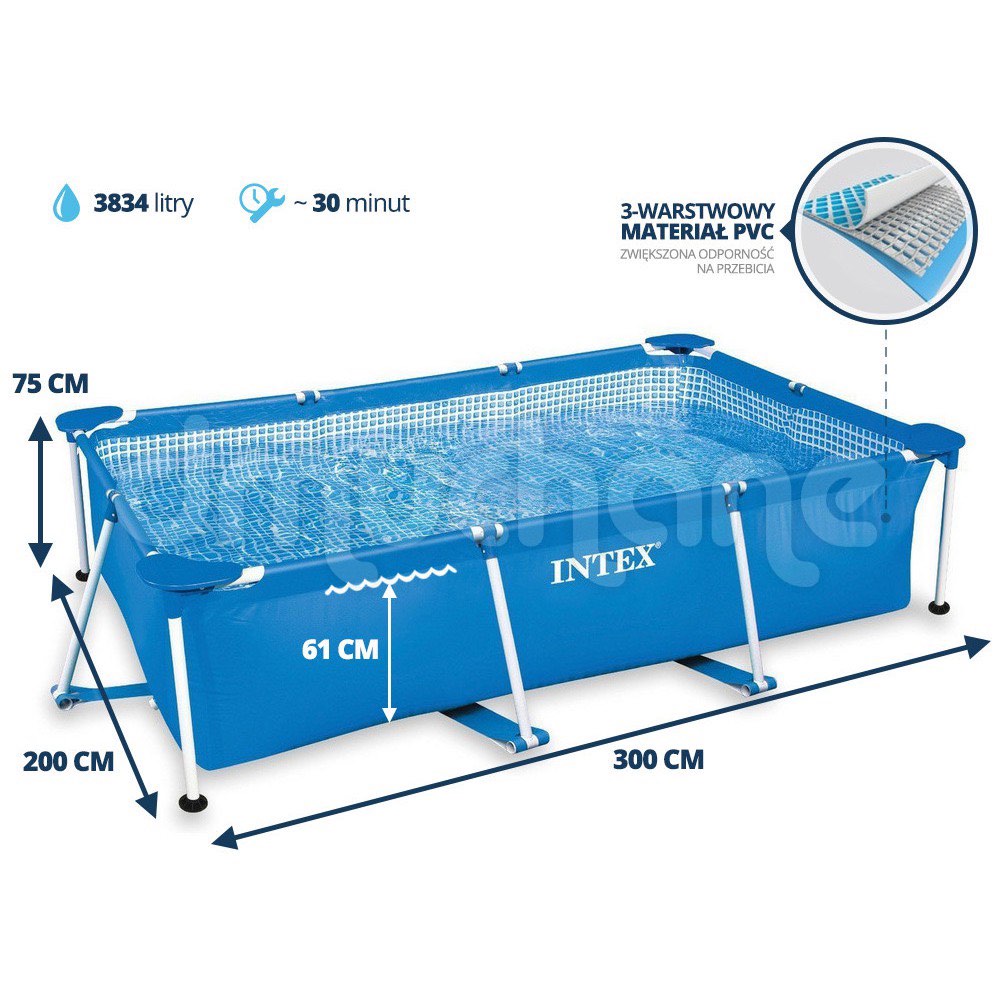 Intex Steel Pro Metal Frame Rectangular Pool 3m Big Family Swimming ...