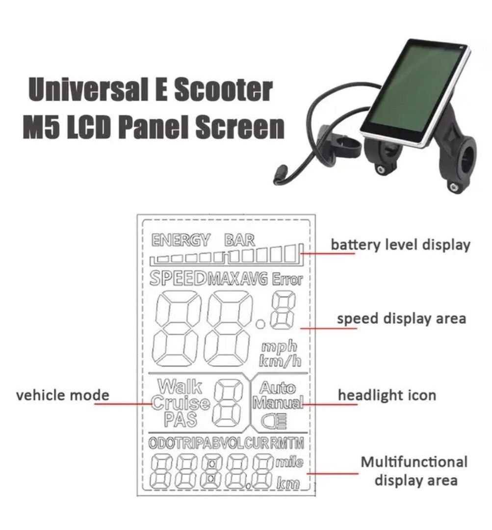 E-bike LCD Meter Panel 5-Pin Electric Bike LCD Display - 24V-60V ...