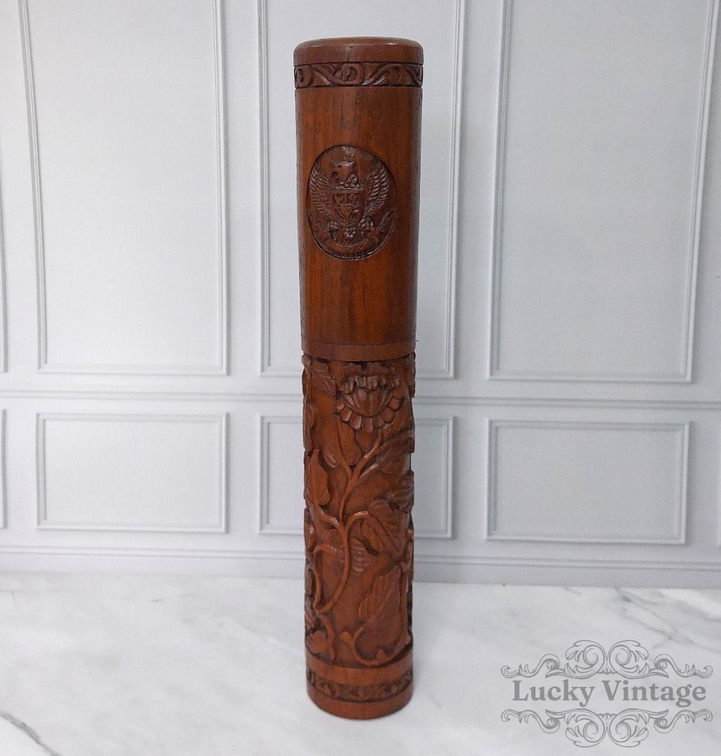 Pajangan Vintage Tabung Kayu Ukiran Garuda Pancasila Indonesia Bunga ...