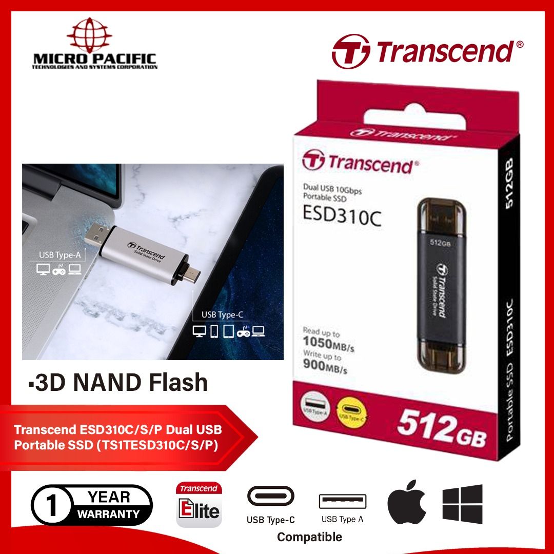 Transcend ESD310C/S/P 1TB Dual USB Portable SSD (TS1TESD310C/S/P) Up to ...