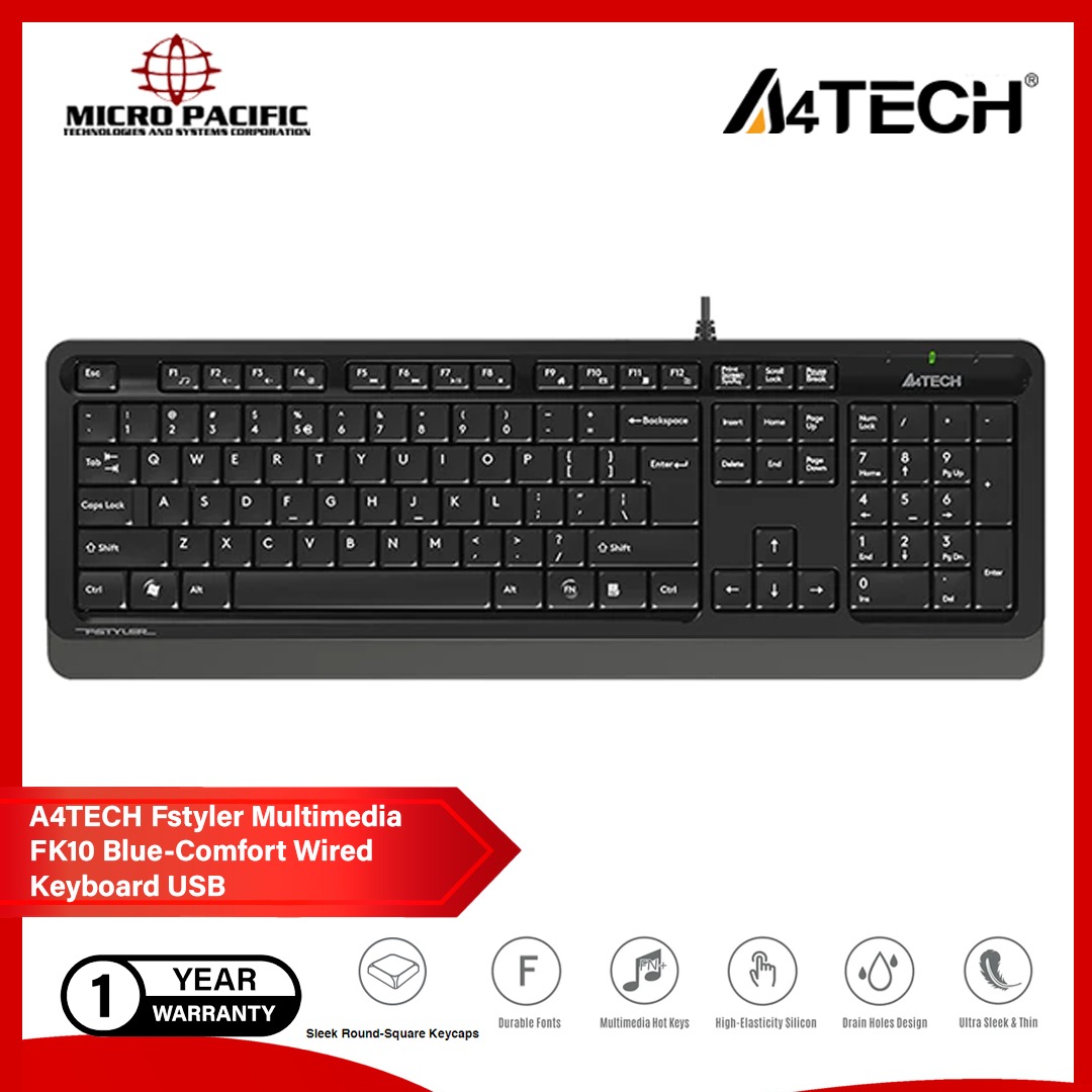 A4Tech Fstyler FK10 Sleek Multimedia Comfort Wired USB Keyboard ...