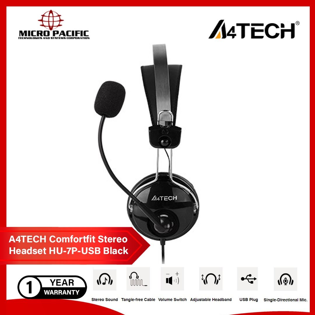 A4Tech HU-7P ComfortFit Stereo USB Headset (Black), Audio, Headphones ...