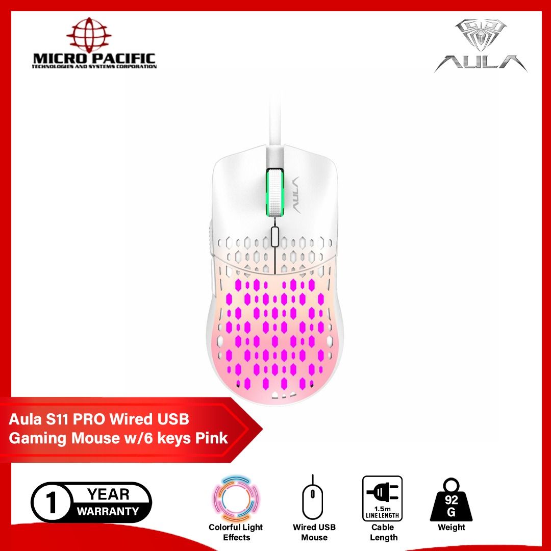 AULA S11 Wired Gaming Mouse 3600 DPI Cool Backlight 3D Wheel Ergonomics ...