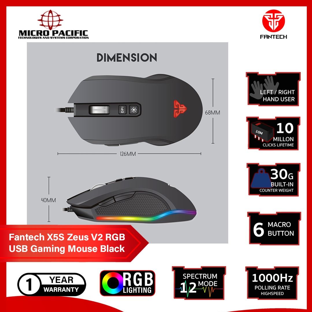 Fantech X5S Zeus V2 RGB Gaming Mouse Gaming Mouse for Laptop and ...