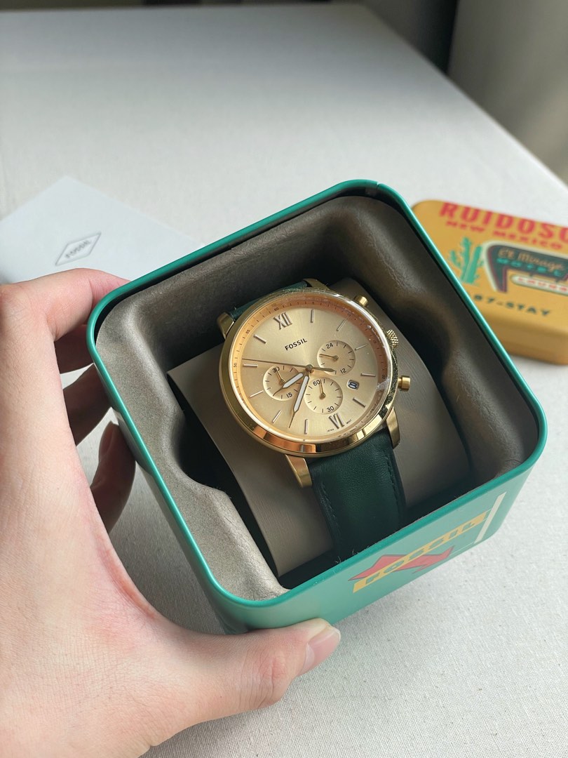 FOSSIL FS5580 MEN'S NEUTRA CHRONOGRAPH QUARTZ DARK GREEN LEATHER WATCH ...