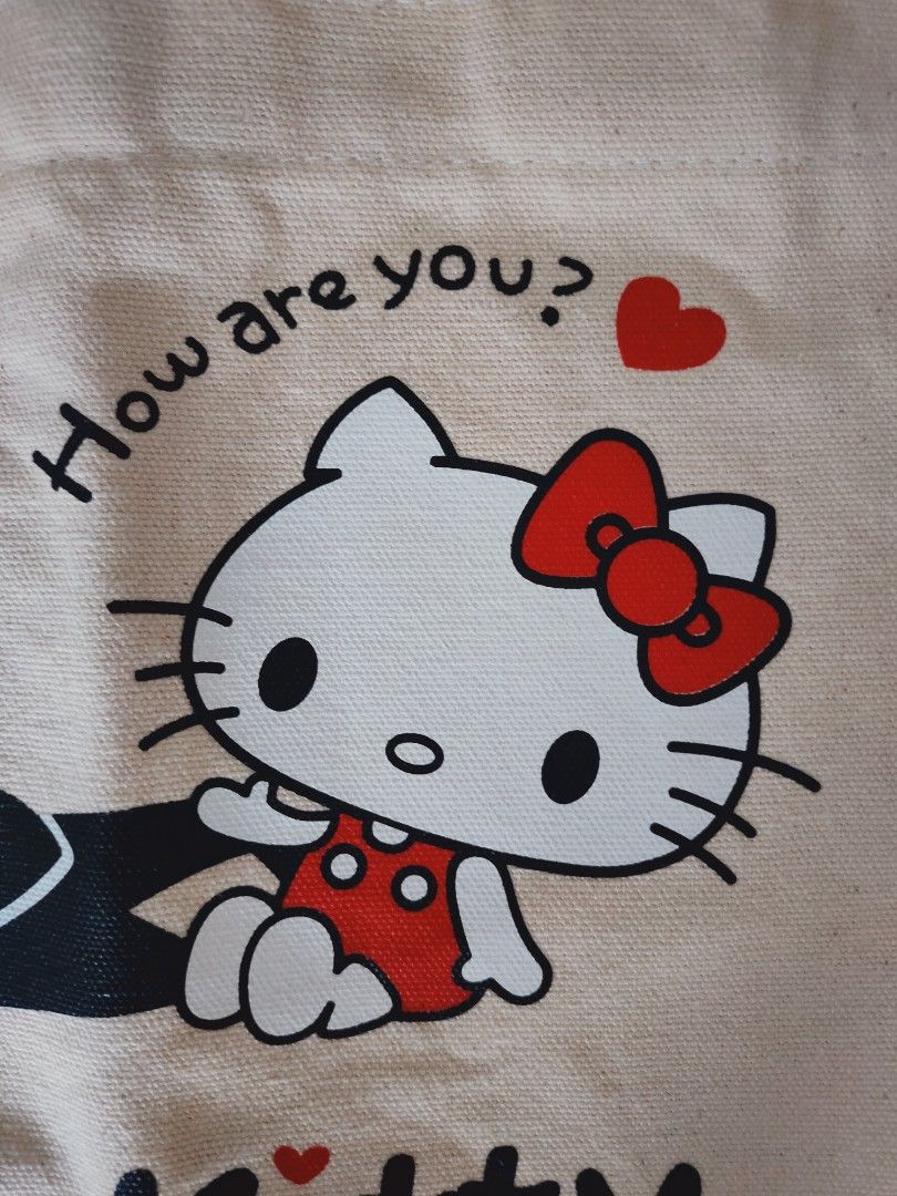Hello kitty x 插畫貓NYA聯名限量帆布袋，照片最後一張為眼鏡跟它的比較！, 她的時尚, 包包、錢包, 腰包、胸包在旋轉拍賣