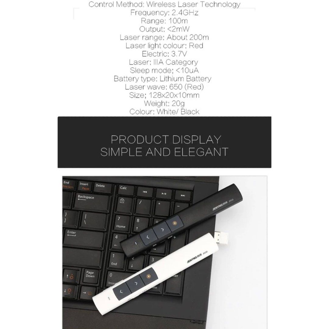 Laser Pointer + Presentation Controller | 100m Distance Handheld Portable Wireless Rechargeable ...