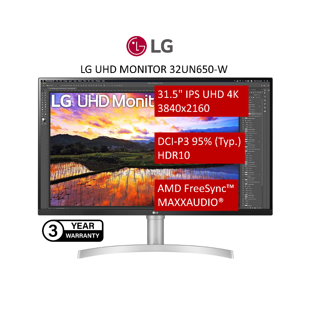 LG 32UN650-W Monitor 32" UHD (3840 x 2160) IPS Ultrafine Display, HDR10 ...