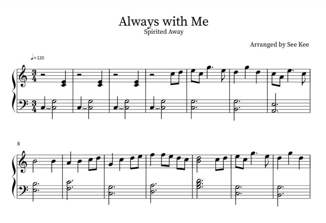 Piano Music Sheet - Always with Me (easy), Hobbies & Toys, Music ...