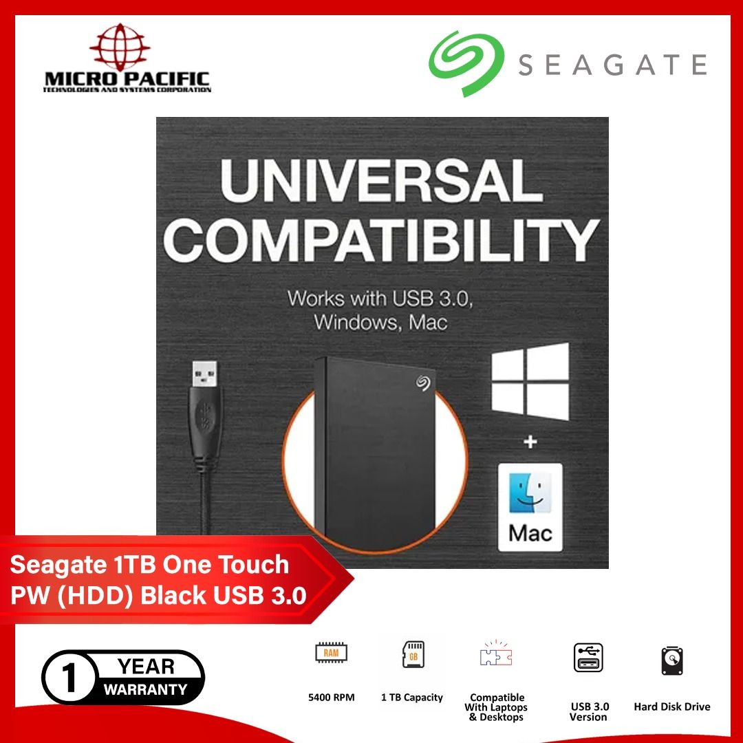 Seagate 1TB One Touch External Hard Drive For Mac and Windows with ...