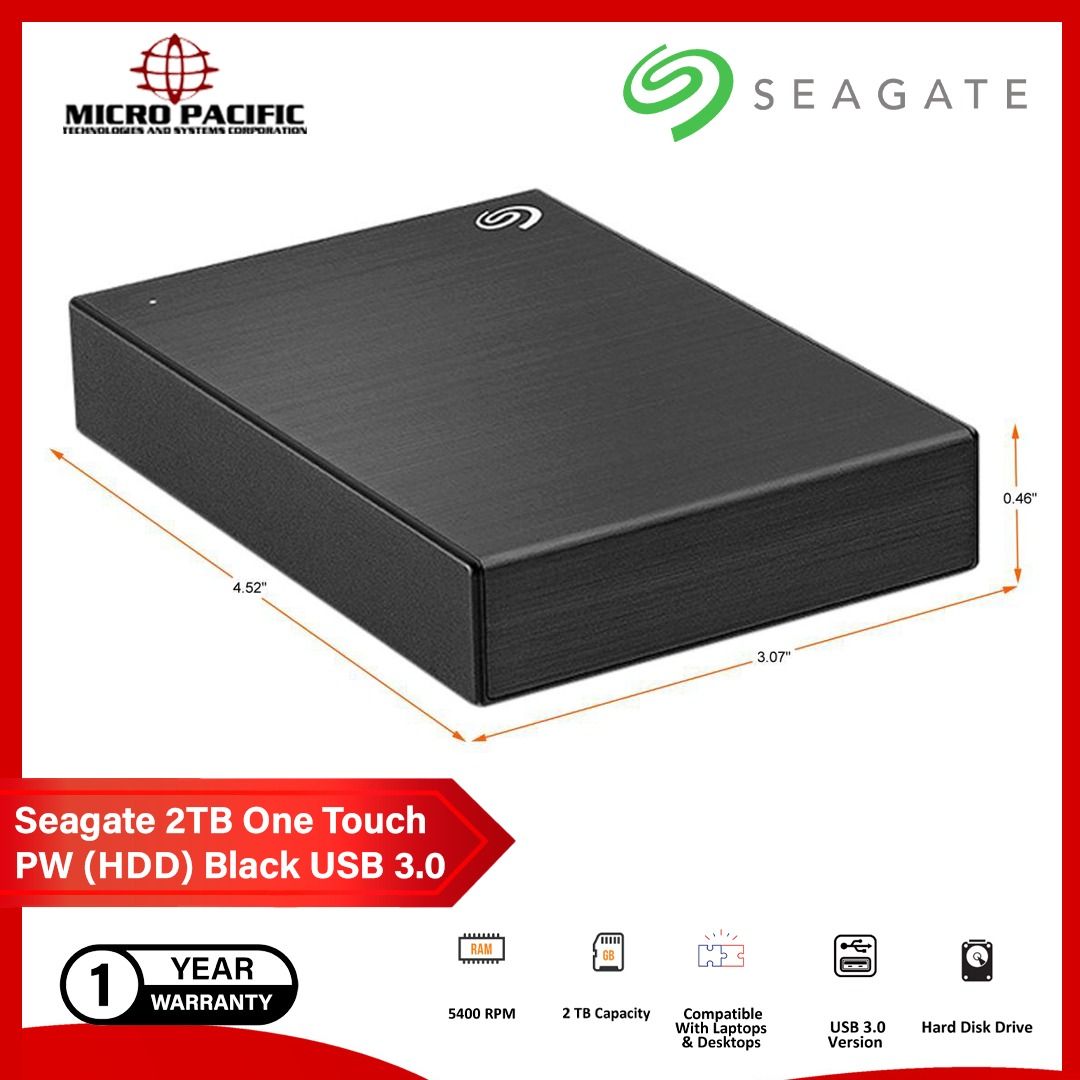 Seagate STKY2000400-2TB One Touch PW (HDD) Black USB 3.0, Computers ...