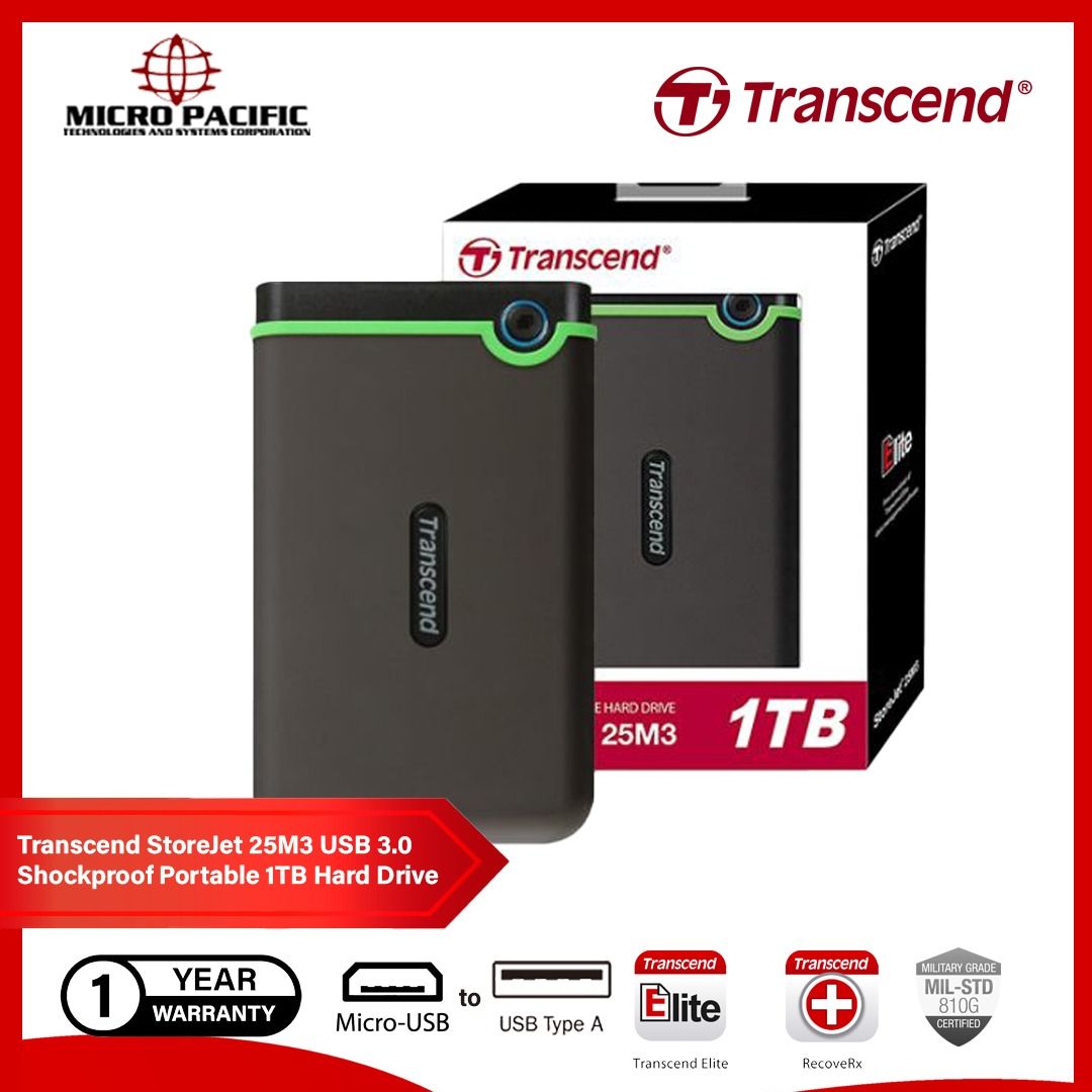 Transcend StoreJet 25M3 USB 3.0 Shockproof Portable Hard Drive ...