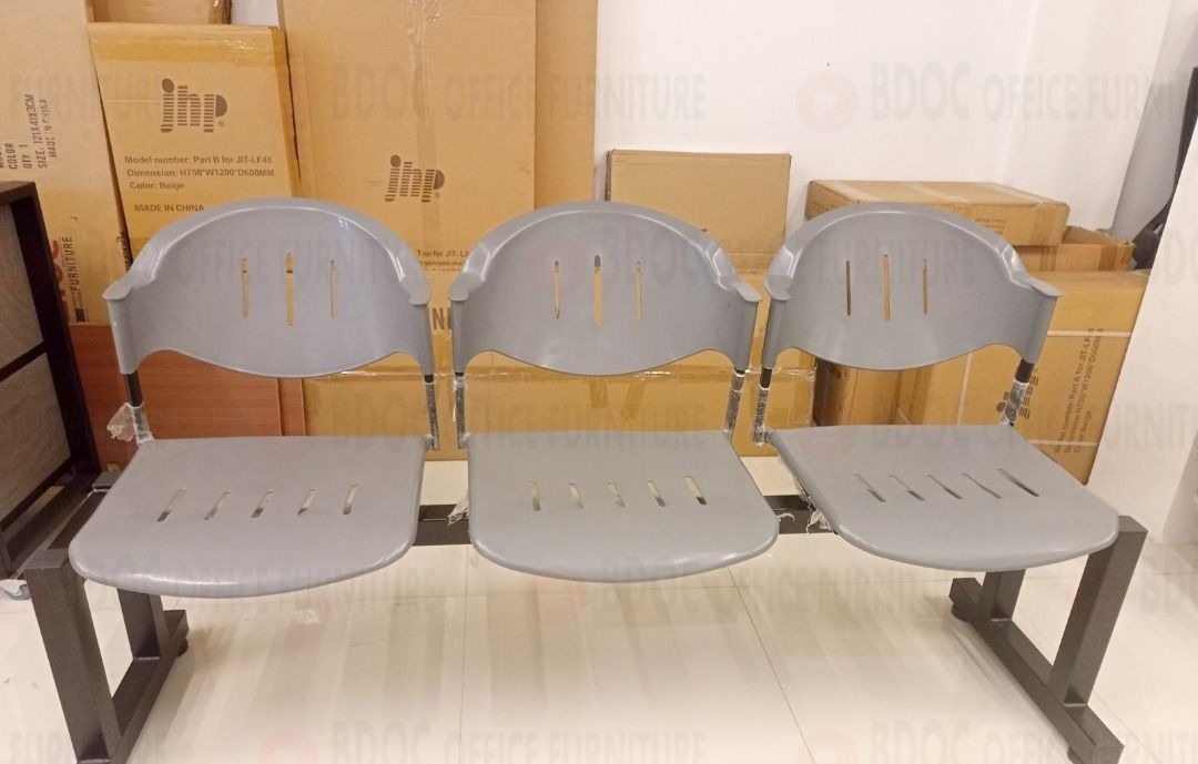 3 seater plastic gang chair light gray color with metal legs / office ...