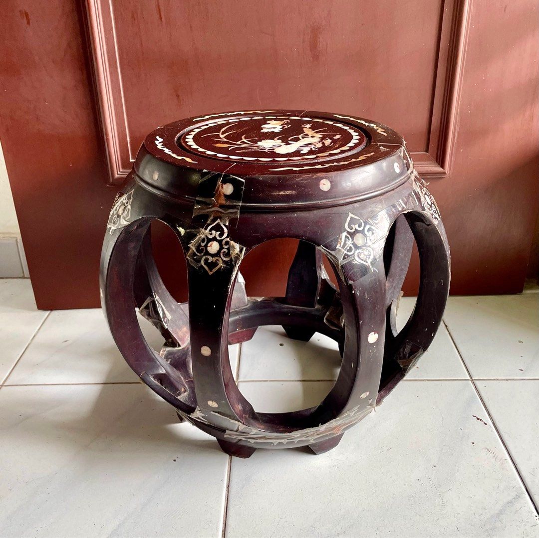 Antique Handmade Mother of Pearl Carving Stool Vintage Chinese Oriental ...