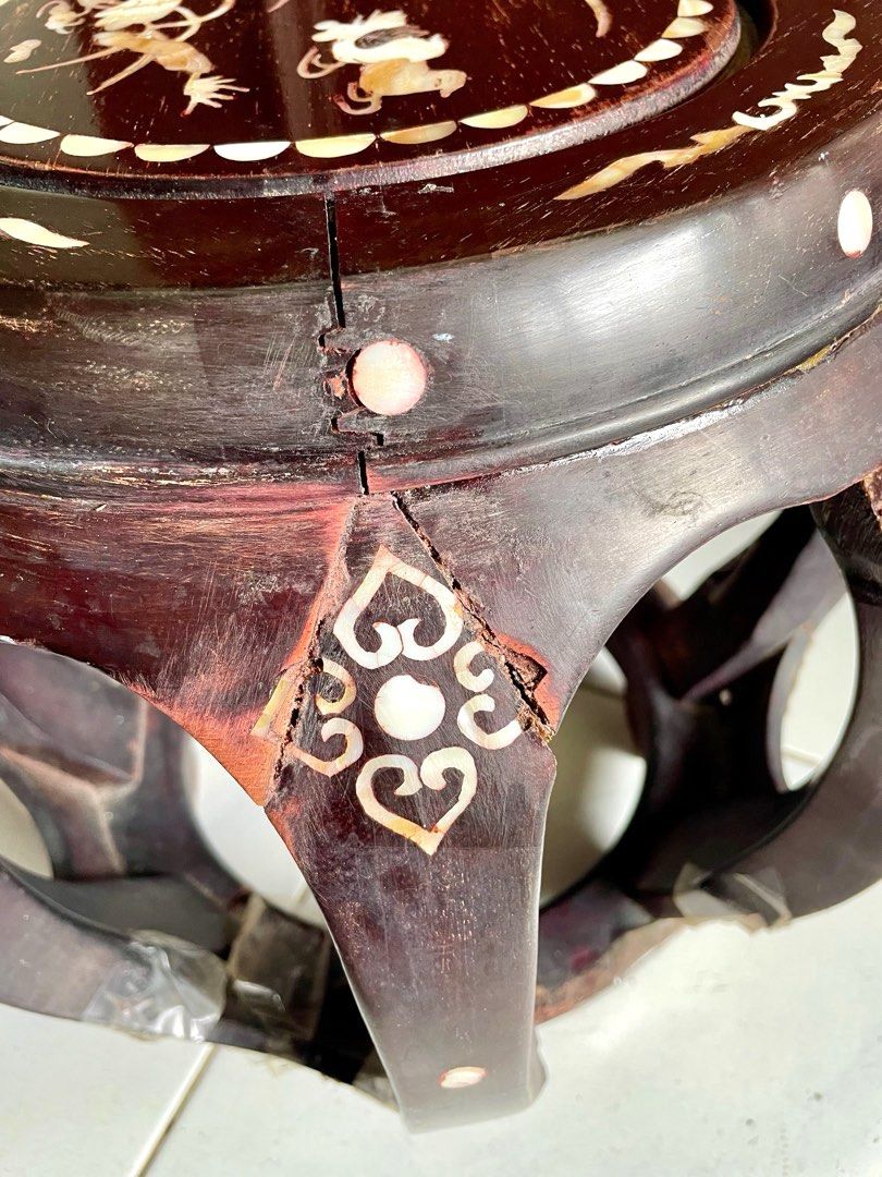 Antique Handmade Mother of Pearl Carving Stool Vintage Chinese Oriental ...