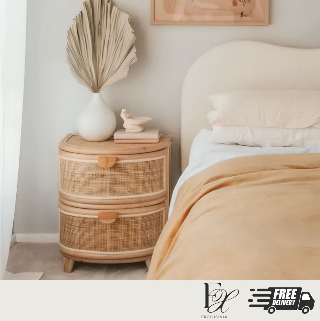 Japandi Rattan Bedside Table FAWN, Furniture & Home Living, Furniture ...