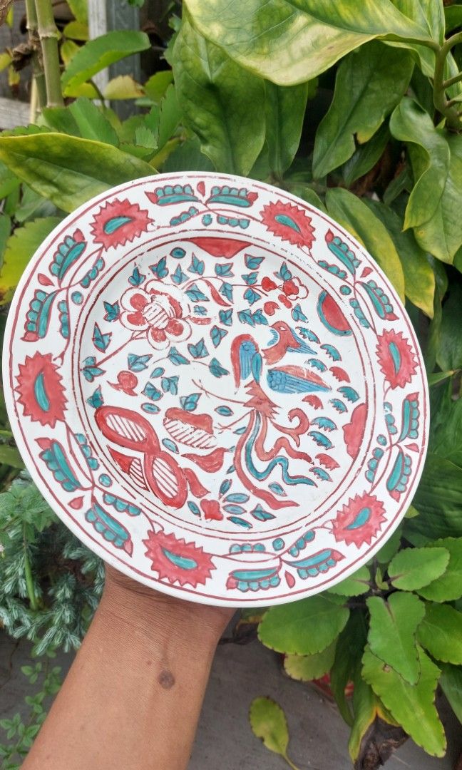 Piring antik merah ijo putih burung hong 23 cm, Antik, Pajangan di ...