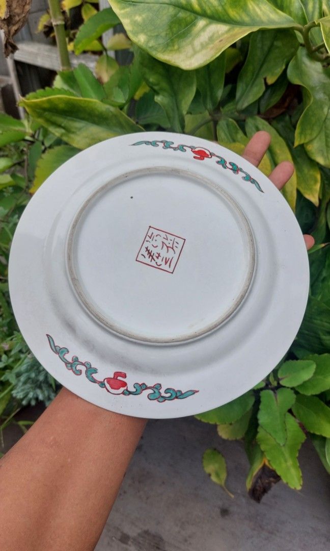 Piring antik merah ijo putih burung hong 23 cm, Antik, Pajangan di ...