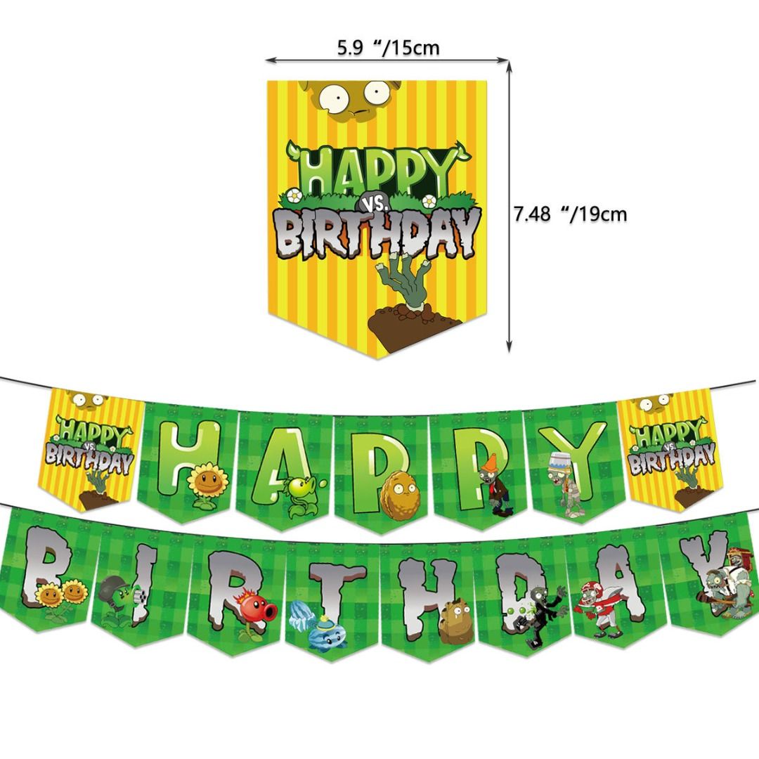 Plants Vs Zombies Deluxe Edition Birthday Theme: HBD Banner, Cake ...