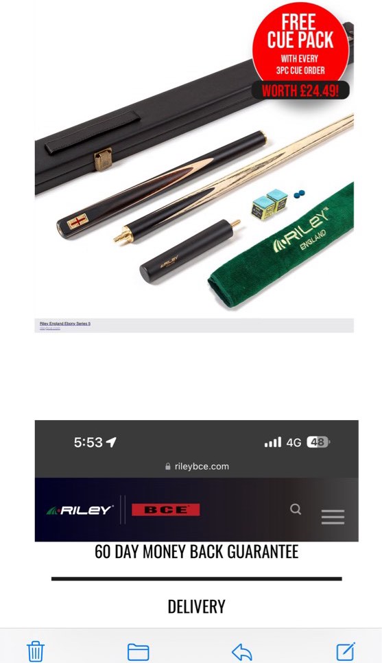 Riley snooker cue, Sports Equipment, Sports & Games, Billiards ...