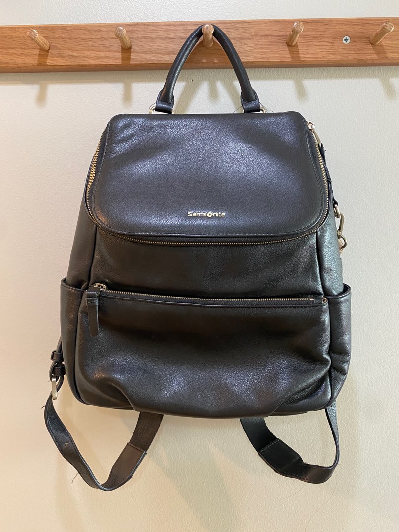 SAMSONITE Black Leather Backpack, Women's Fashion, Bags & Wallets ...