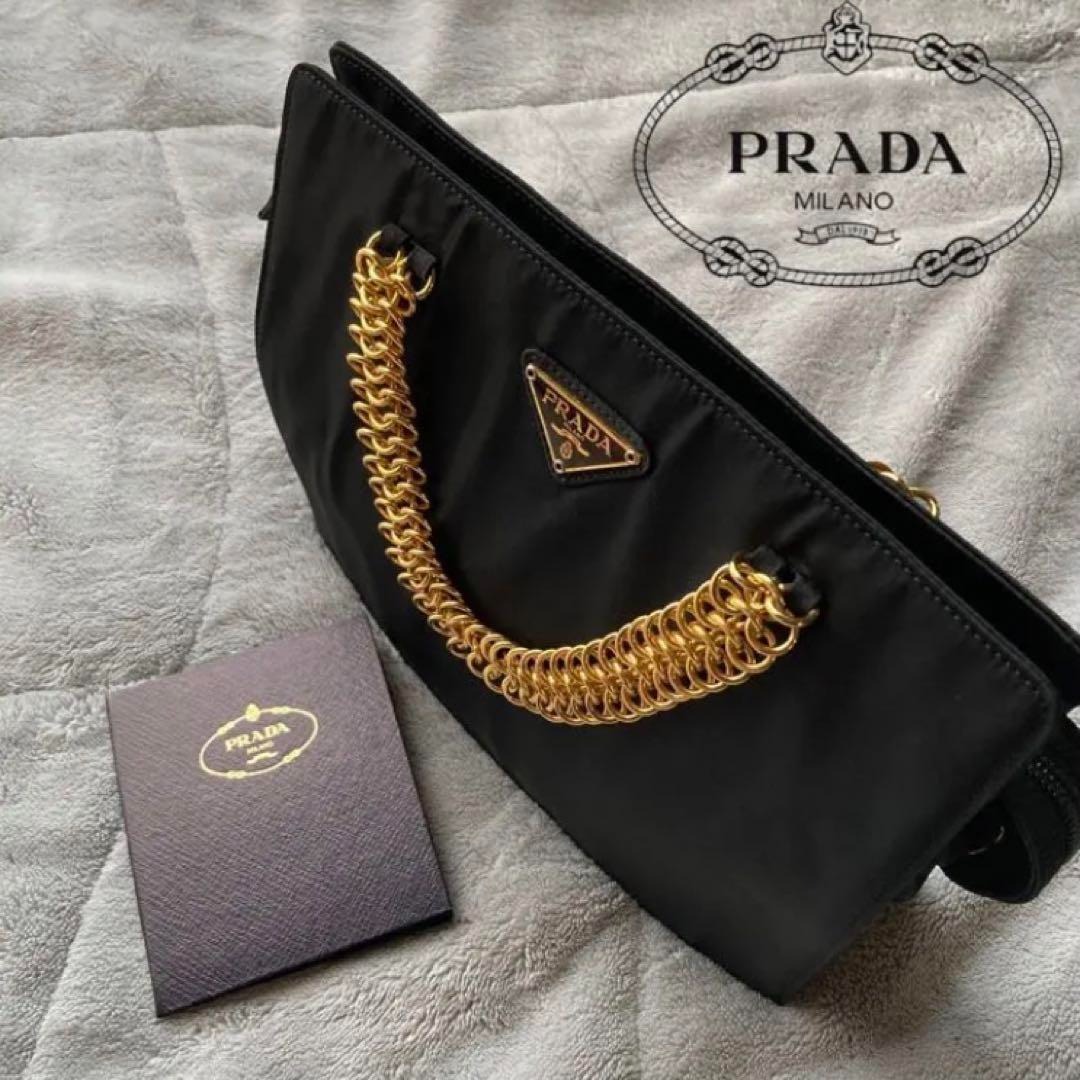 Vintage PRADA Gold Chain Nylon Handbag, Luxury, Bags & Wallets on Carousell